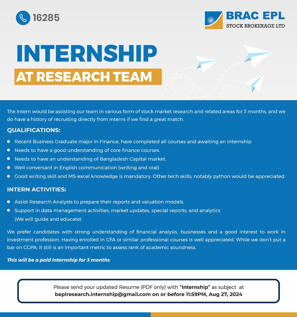 BRAC EPL STOCK BROKERAGE :: CAREER